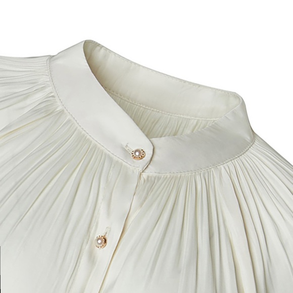 J.ING | Tops | Satin Ivory Puff Sleeve Blouse W Pearl Buttons By Jing ...